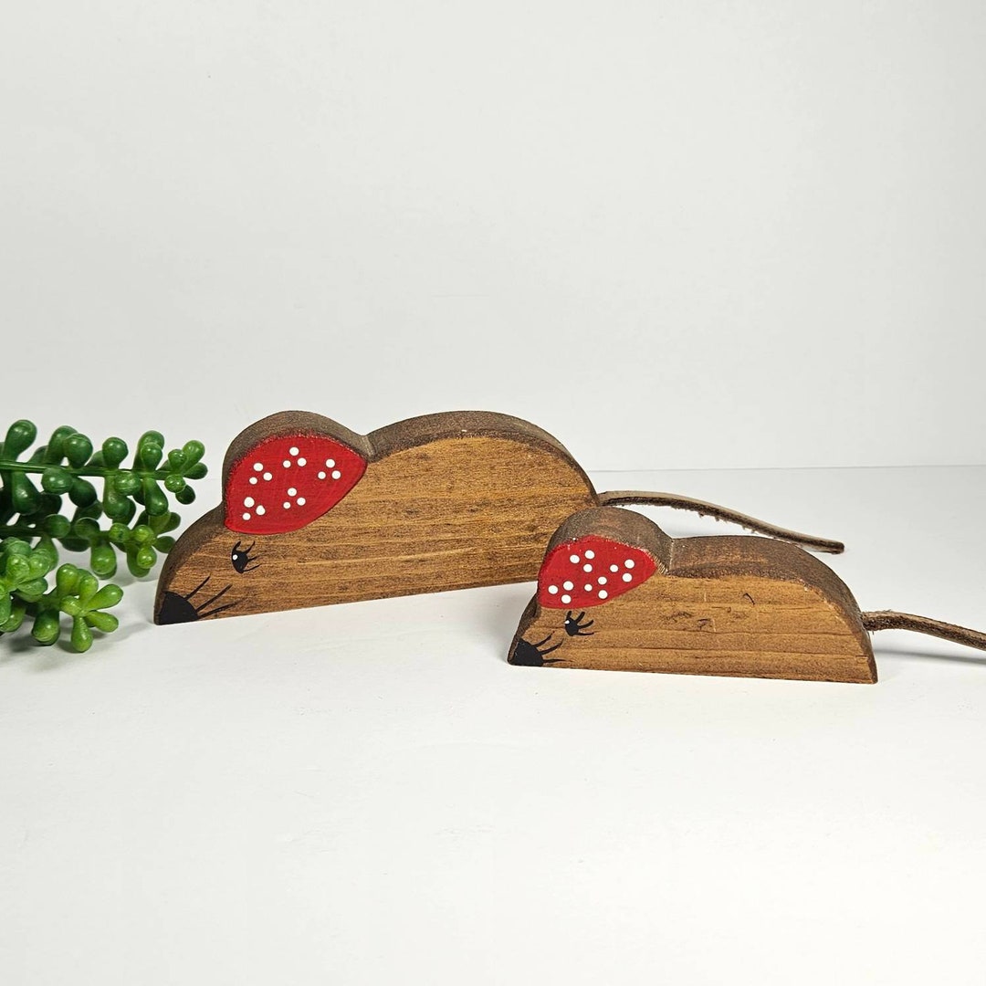Vintage Mouse Figurine Set of 2 Hand Painted Wood Mice Figurines ...