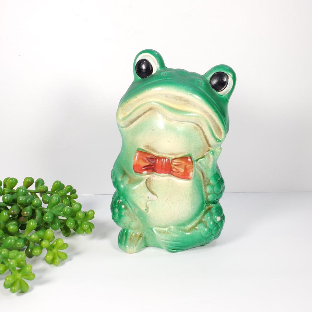 Vintage Frog Bank Ceramic Chalkware Green Frog Toad Figurine ...