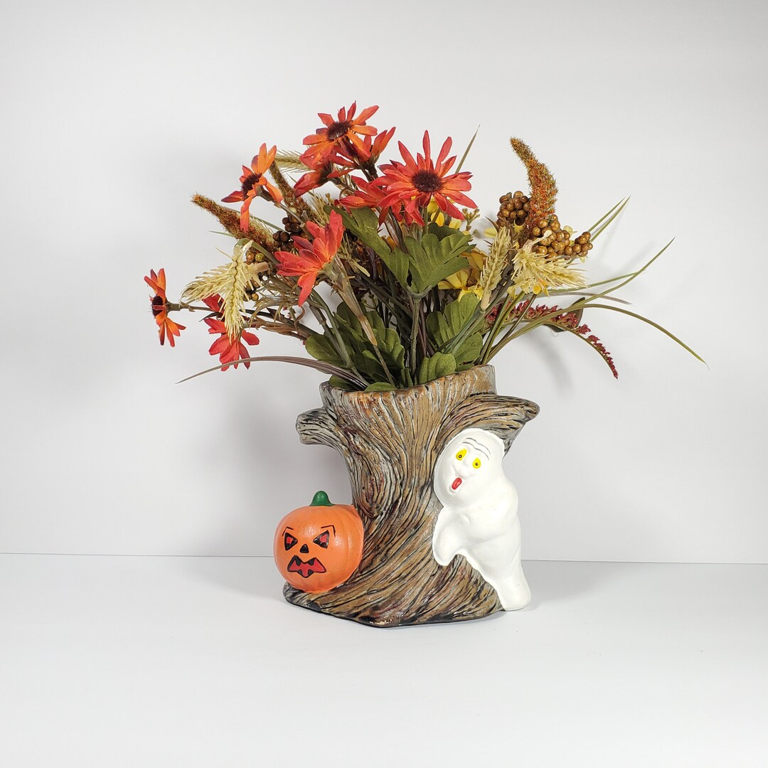 Vintage Pumpkin Ghost Tree Planter Halloween Vase Ceramic Tree ...