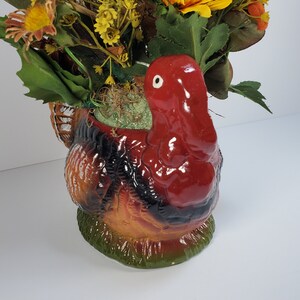 Vintage Turkey Planter Ceramic Turkey Vase With Faux Floral Arrangement ...
