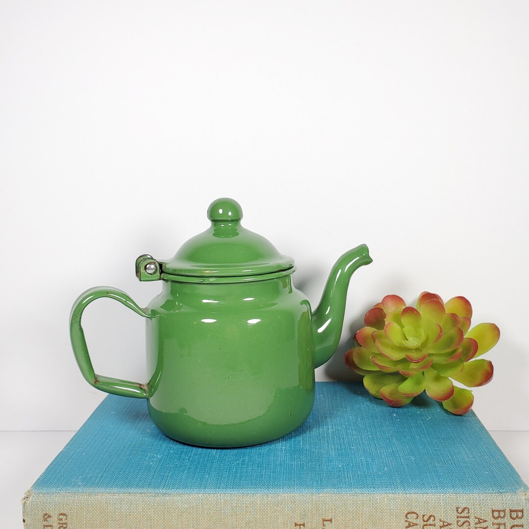 Vintage Green Enamelware Teapot Small Individual Personal Size Tea ...