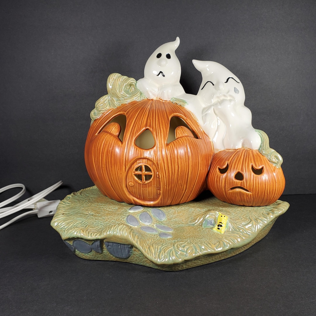 Vintage Ceramic Pumpkin Ghost Light Ceramic Jack O Lantern Halloween ...