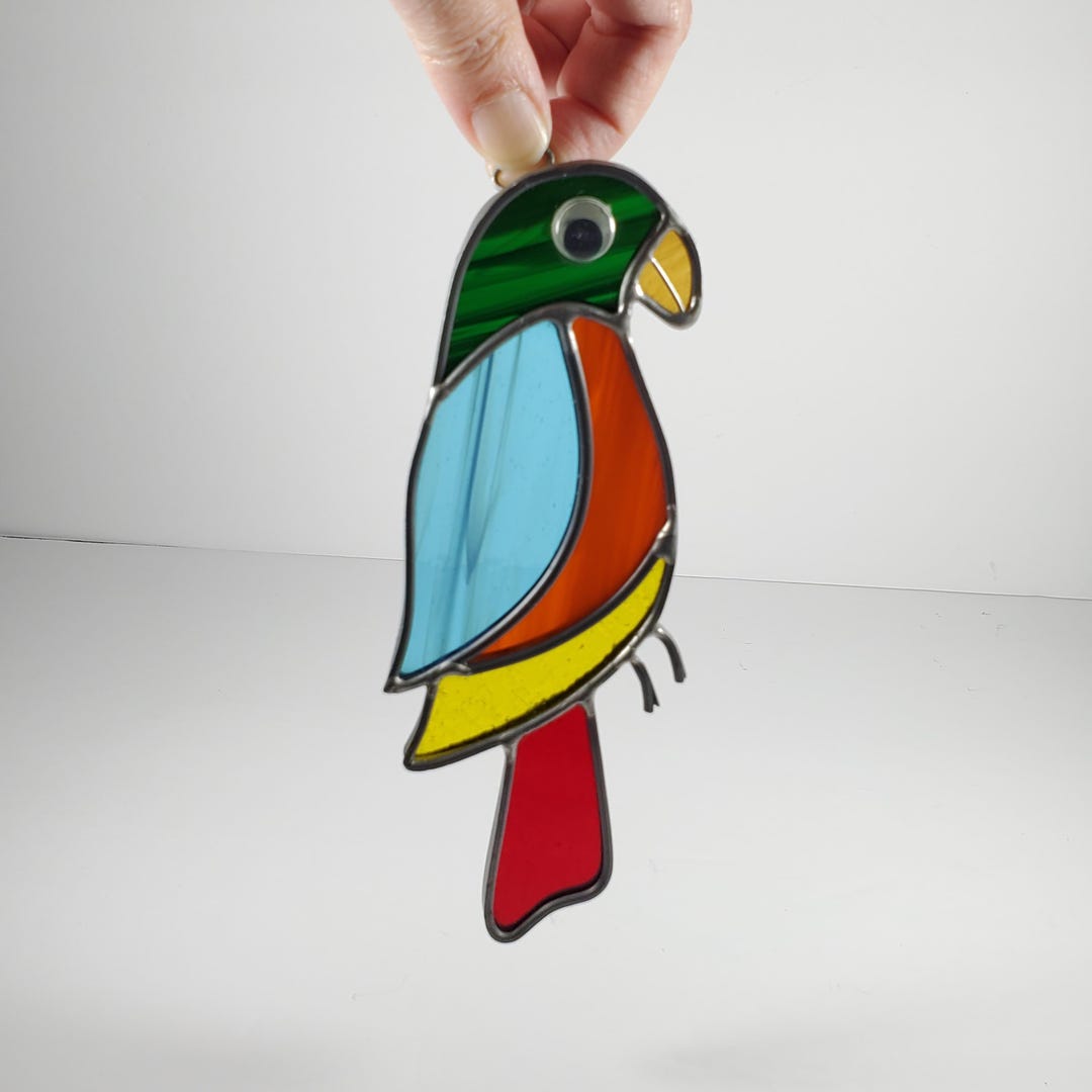 Vintage Parrot Suncatcher Stained Glass Bird Googly Eyed Bird Parrot ...