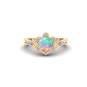 10k Flower Engagement Ring Opal Engagement Ring Sterling Silver Ring ...