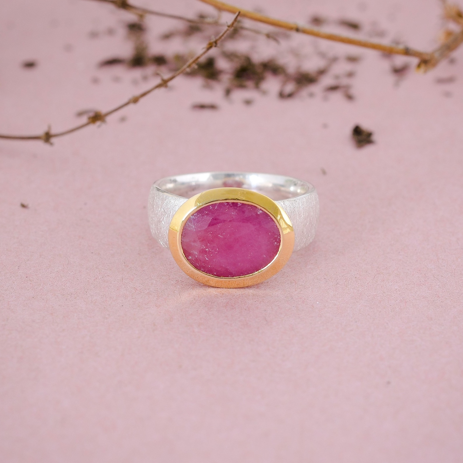 Brushed Metal Ruby Engagement Ring Ruby Ring for Women Ruby | Etsy