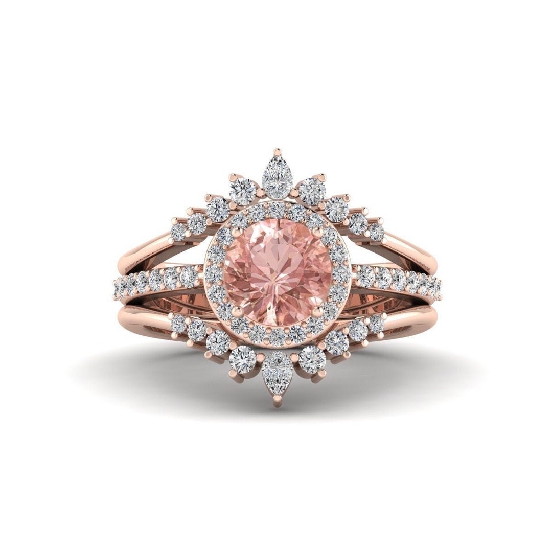 14k Morganite Ring Rose Gold Morganite Stacking Ring Set Morganite ...