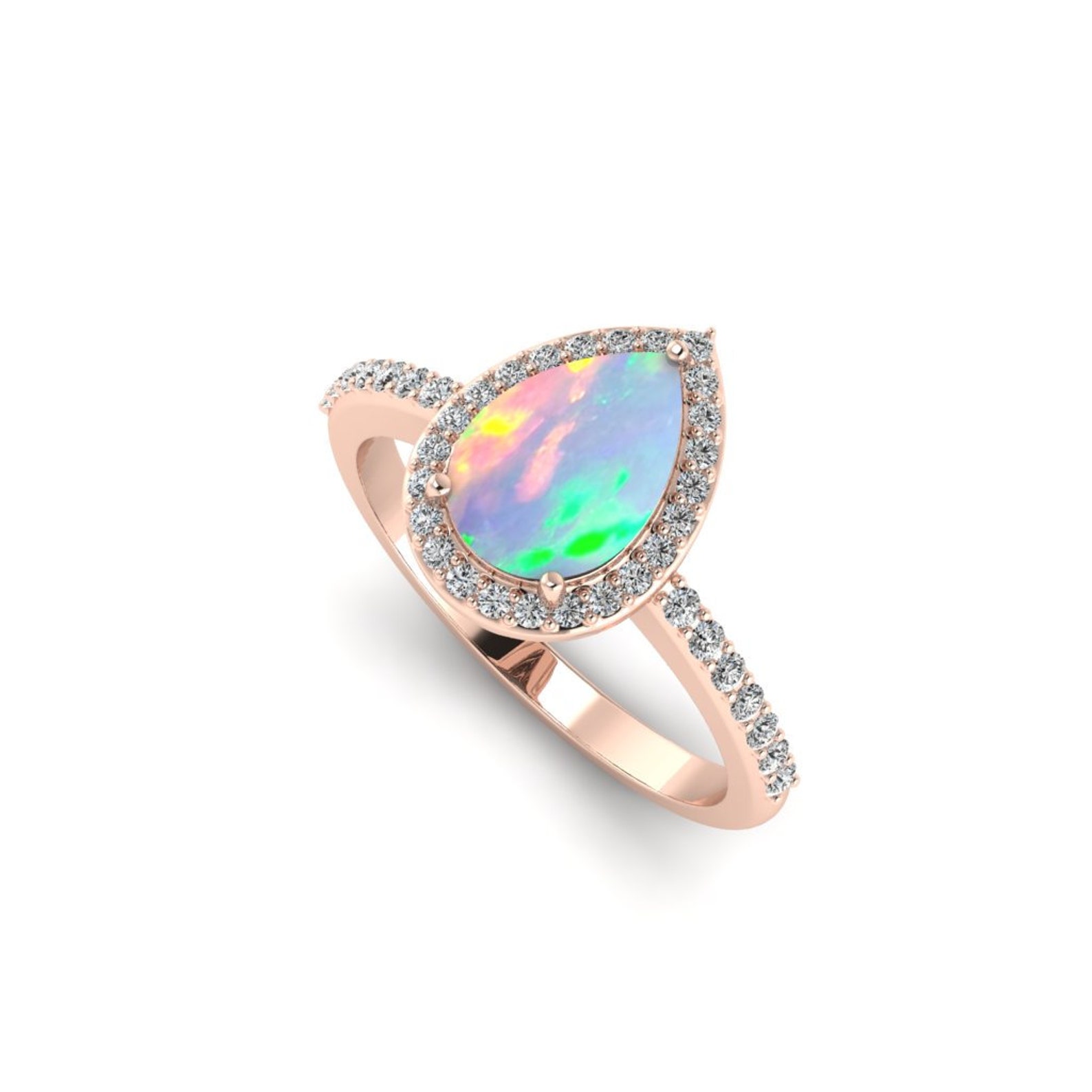 14k Beautiful Opal Engagement Ring Set Pear Opal Ring Silver - Etsy