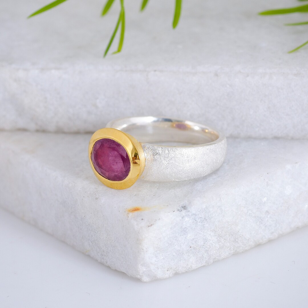 Silver Ruby Ring for Women Handmade Ruby Ring Oval Gemstone Ring ...