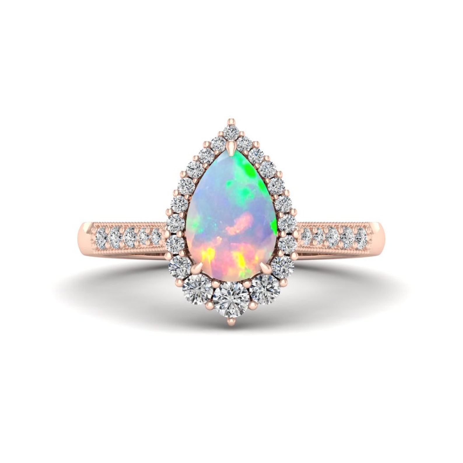 Pear Shaped Engagement Ring Pear Opal Ring Opal Ring Rose Gold | Etsy
