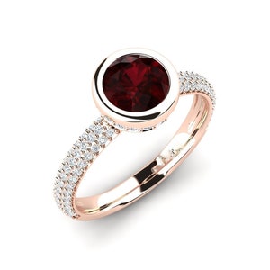 Party Wear Garnet Ring Rose Gold Garnet Engagement Ring Bezel Set Rose ...