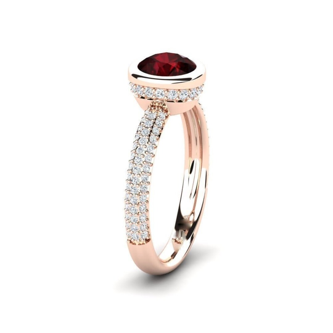 Party Wear Garnet Ring Rose Gold Garnet Engagement Ring Bezel Set Rose ...