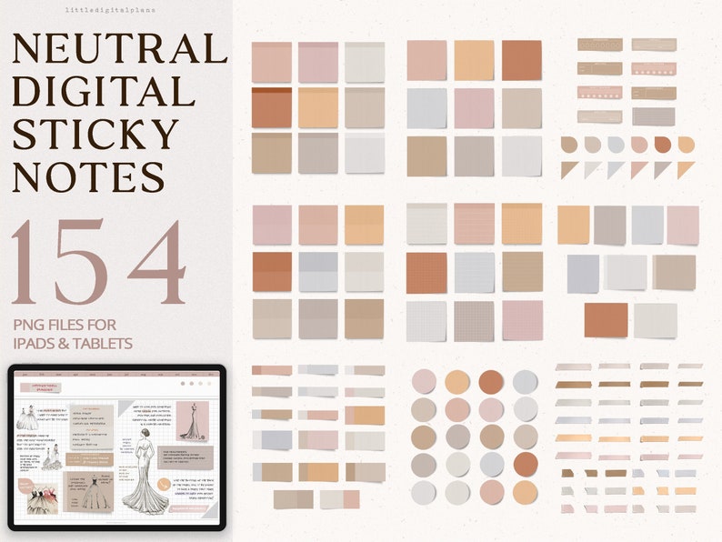 Digital Neutral Sticky Notes Digital Planner Stickers for - Etsy