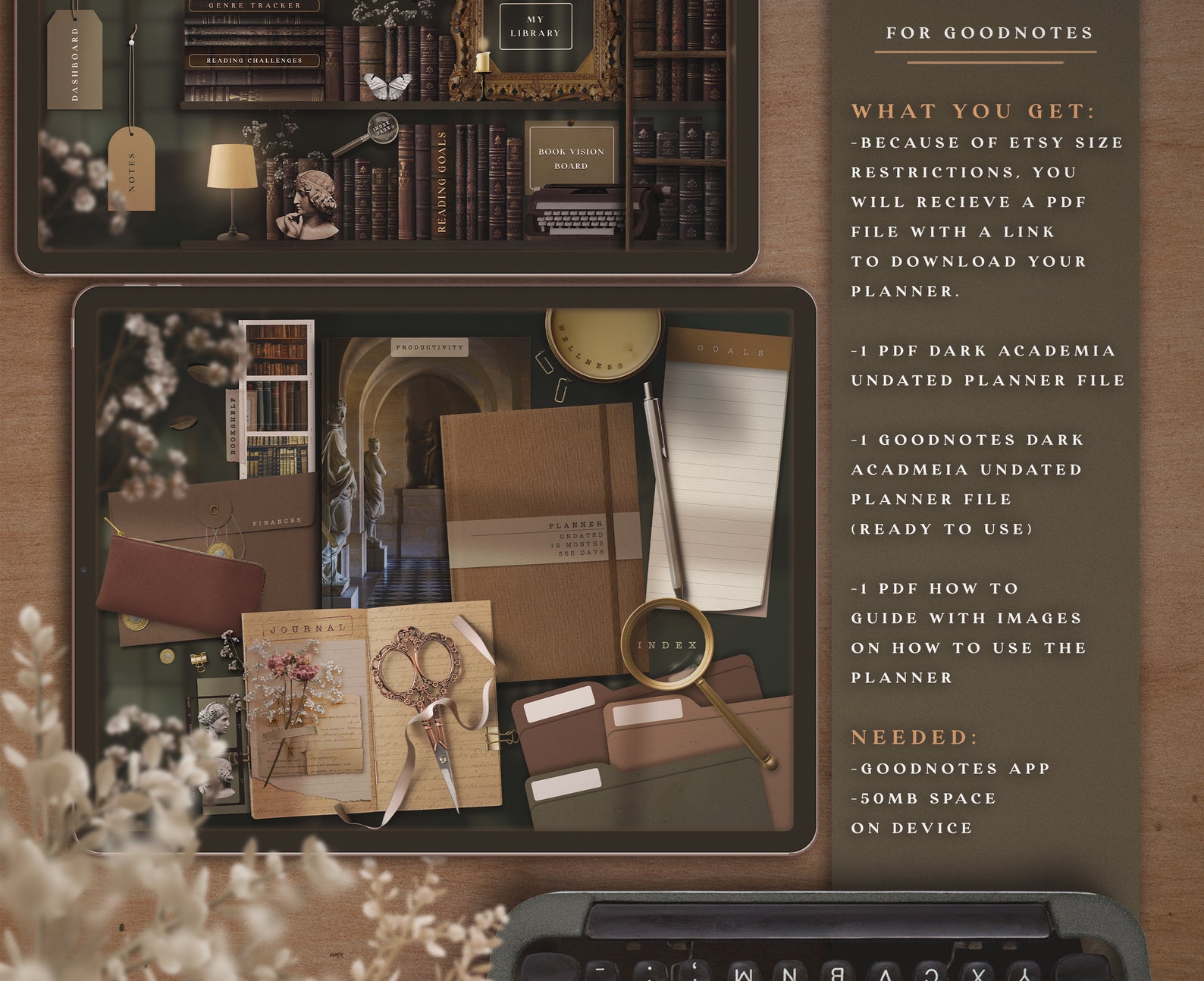 Dark Academia Digital Planner Undated Monday Start for Goodnotes iPad ...