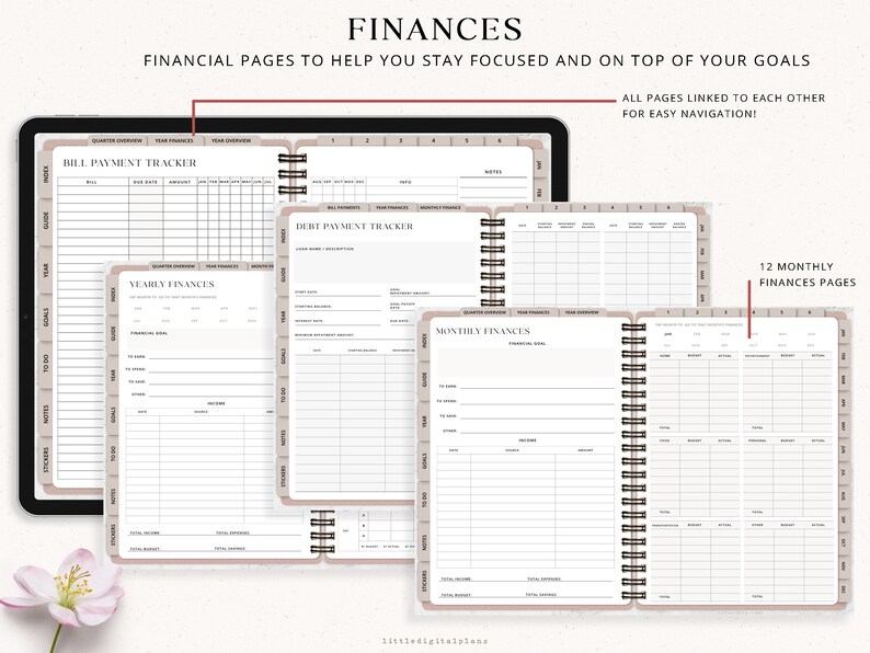 Undated Digital Planner Beige Tabs Realistic Planner With | Etsy