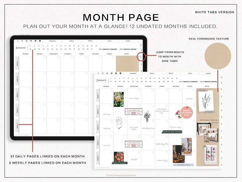 Minimalistic Undated Digital Life Planner White Tabs Version - Etsy