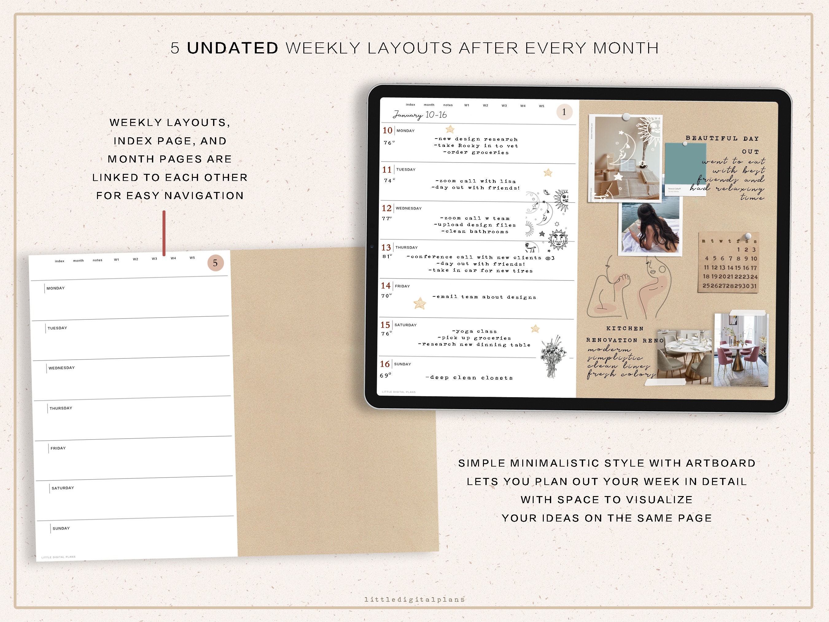 Undated Monthly and Weekly Digital Planner With Art Board | Etsy