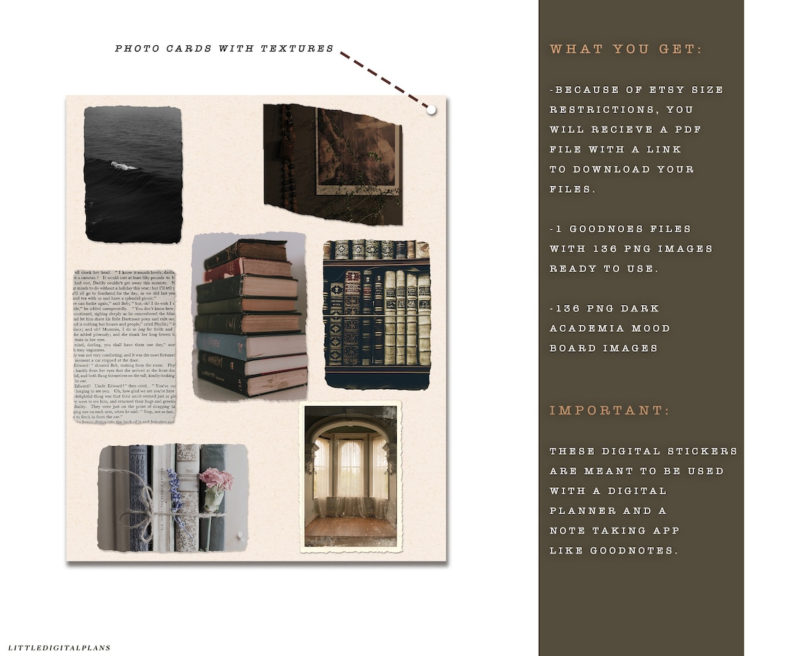 Dark Academia Mood Board Digital Sticker Set Goodnotes - Etsy
