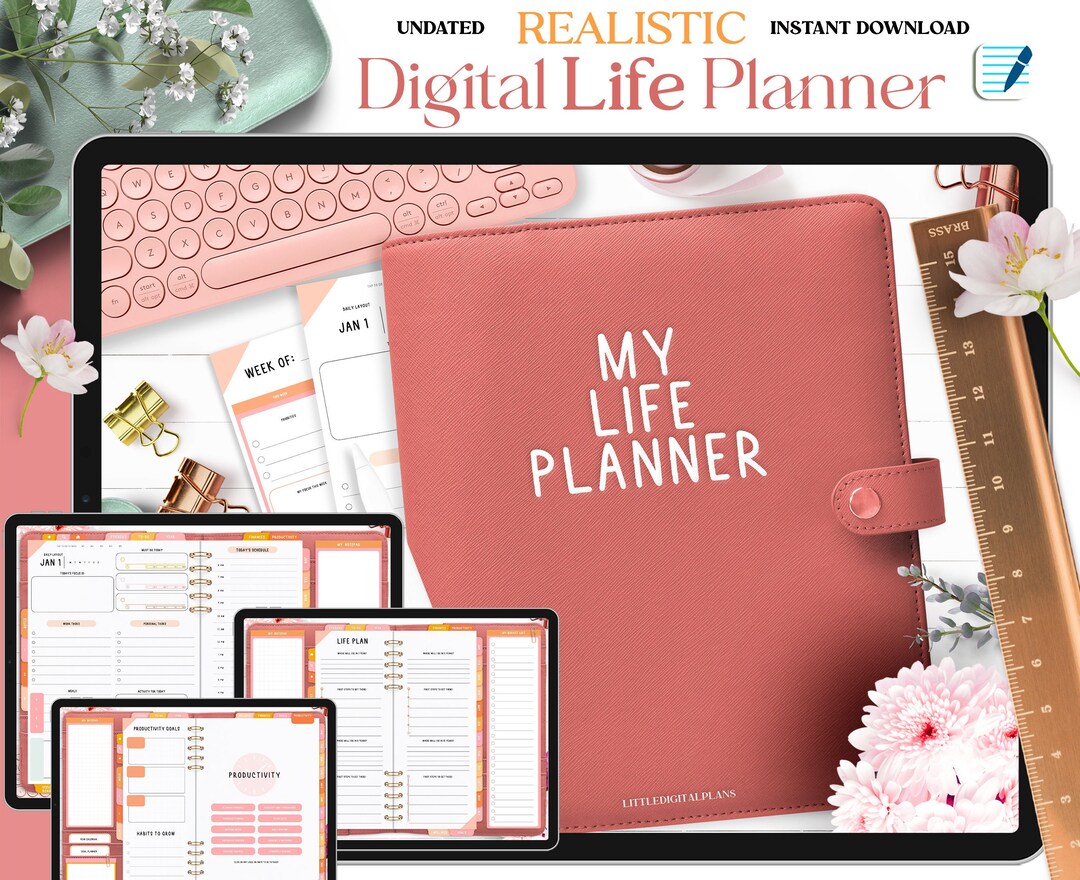 Realistic Rose Pink Digital Life Planner: Undated Goodnotes Template ...