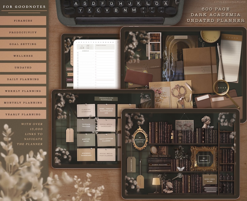 Dark Academia Digital Planner Undated Monday Start for - Etsy