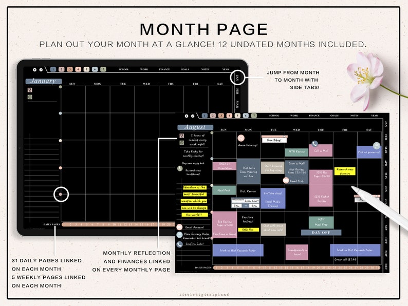 BLACK Undated Academic Planner 2020-2021 Academic Planner | Etsy