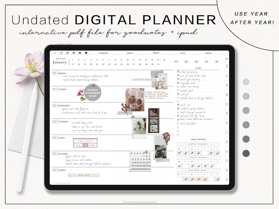 Minimalistic Undated Digital Life Planner White Tabs Version iPad ...