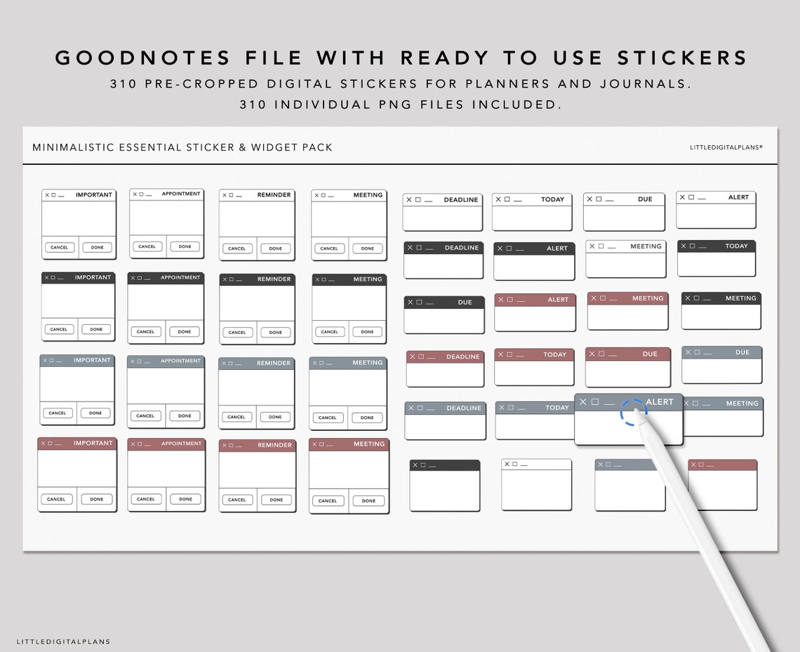 Minimalistic Essential Stickers & Widgets for Goodnotes - Etsy