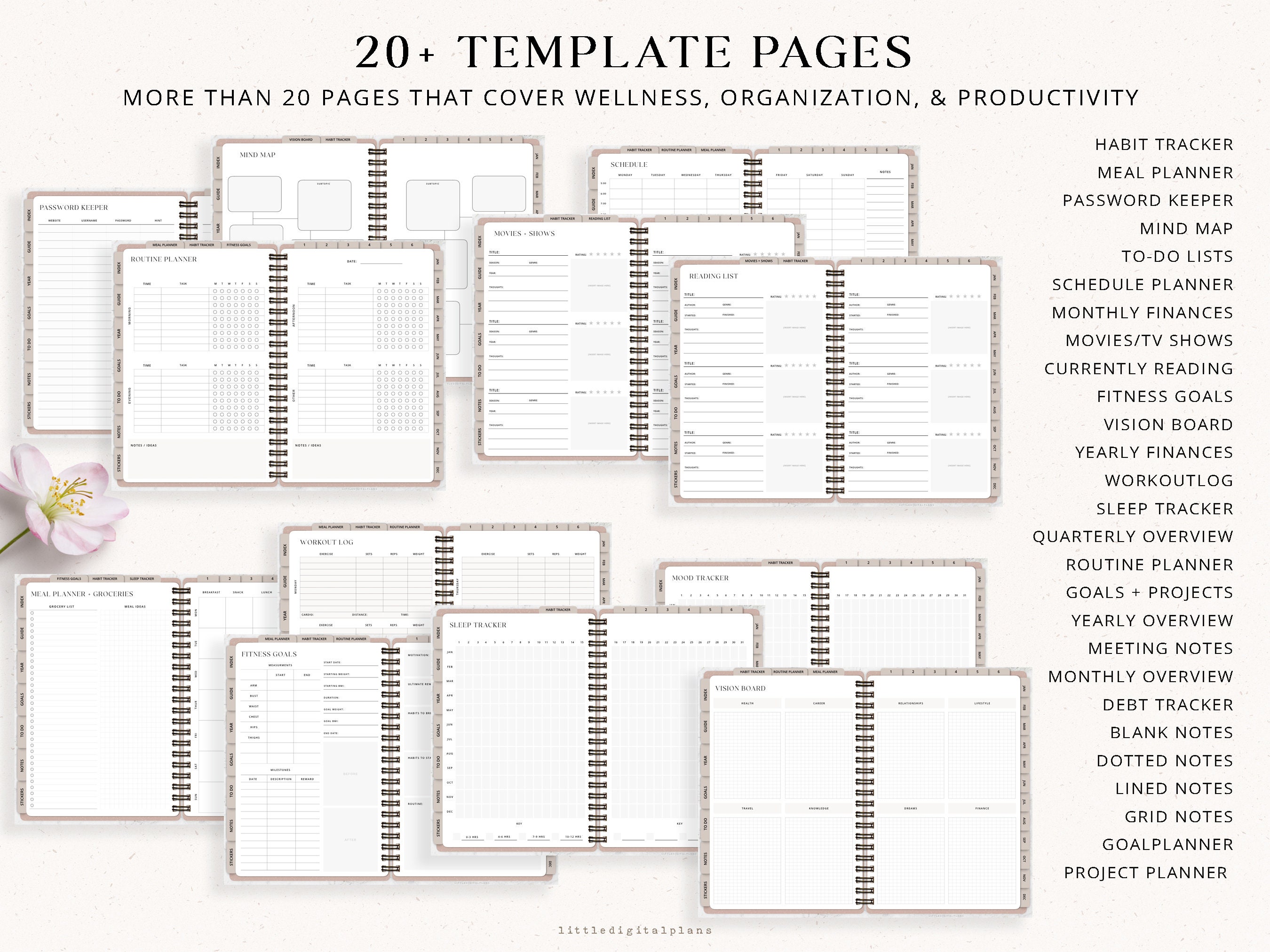 Undated Digital Planner Beige Tabs Realistic Planner with | Etsy