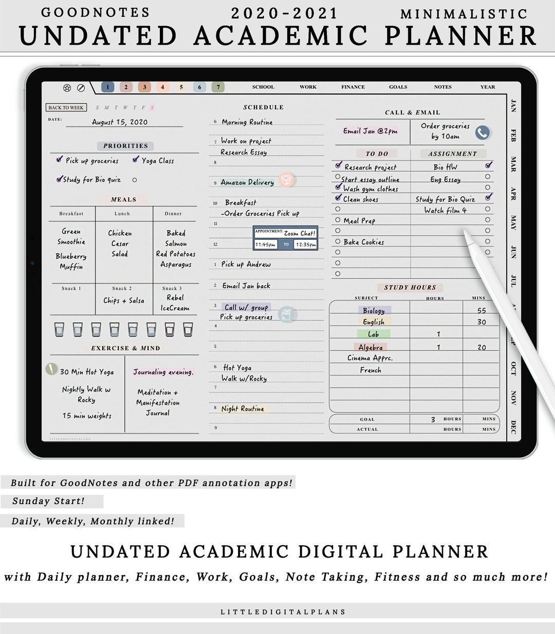 GREY Undated Academic Planner 2020-2021 Academic Planner for - Etsy