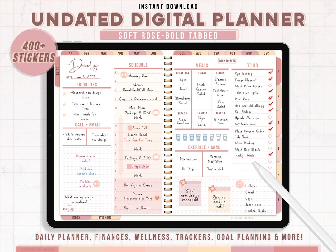 Soft Rose Gold Undated Digital Planner- iPad Planner, Planner ...