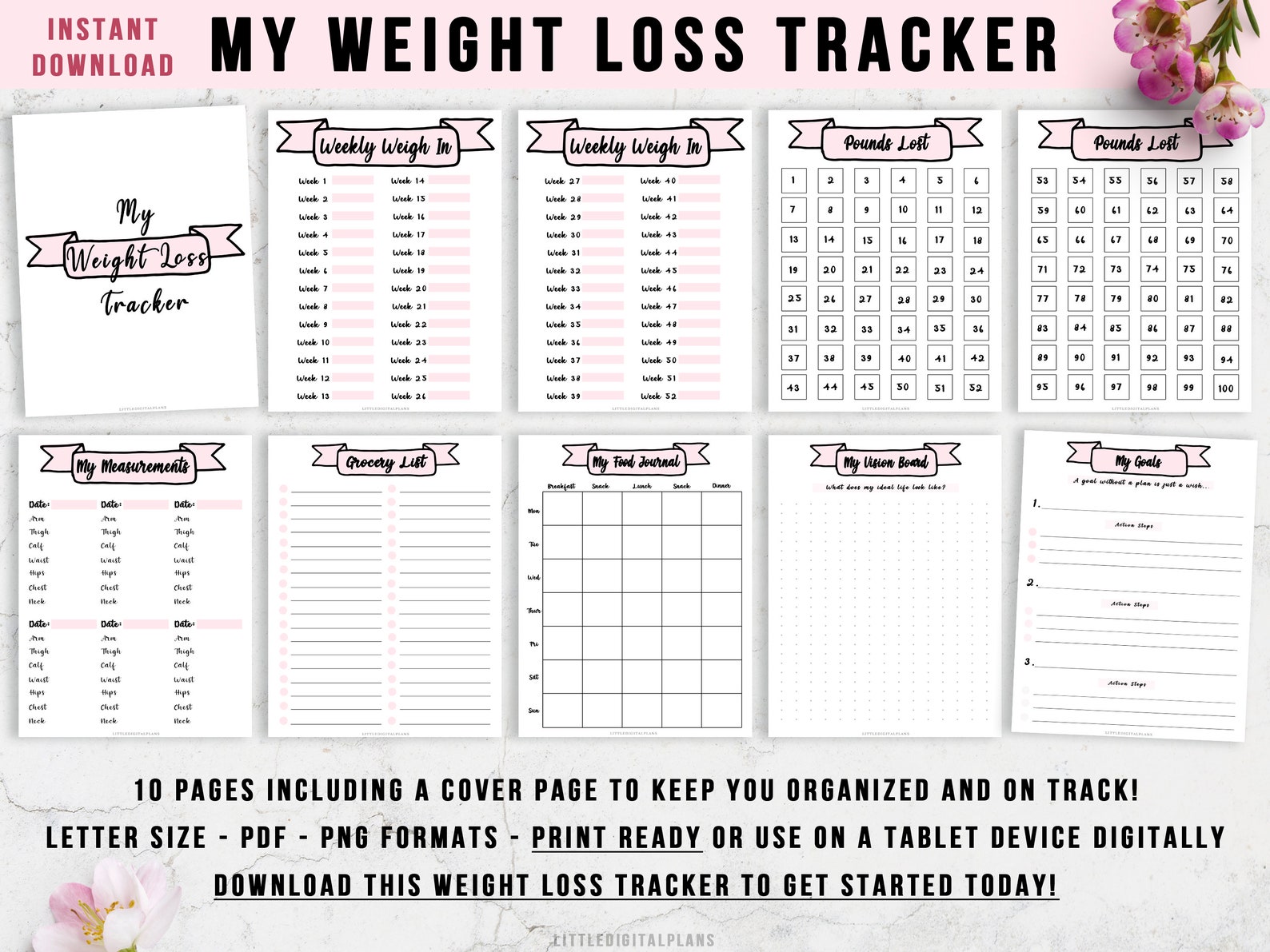 PRINTABLE Pounds Weight Loss Tracker and Bullet Journal Goal - Etsy