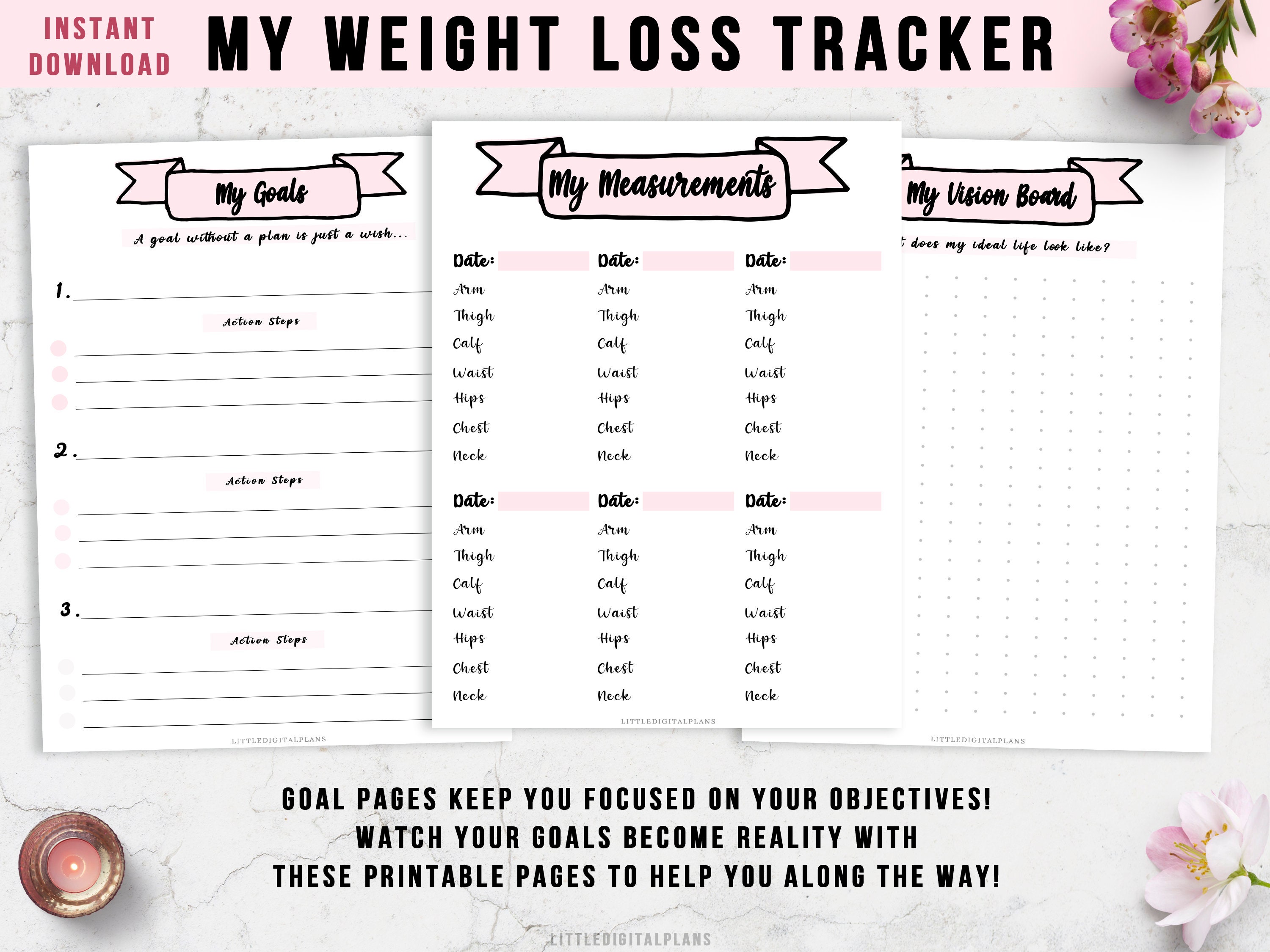 PRINTABLE Pounds Weight Loss Tracker and Bullet Journal Goal - Etsy