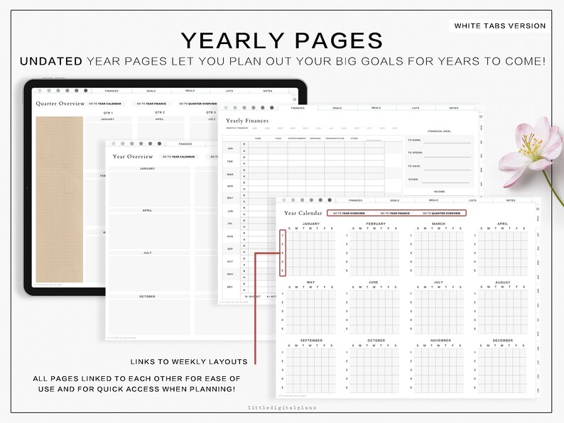 Minimalistic Undated Digital Life Planner White Tabs Version - Etsy