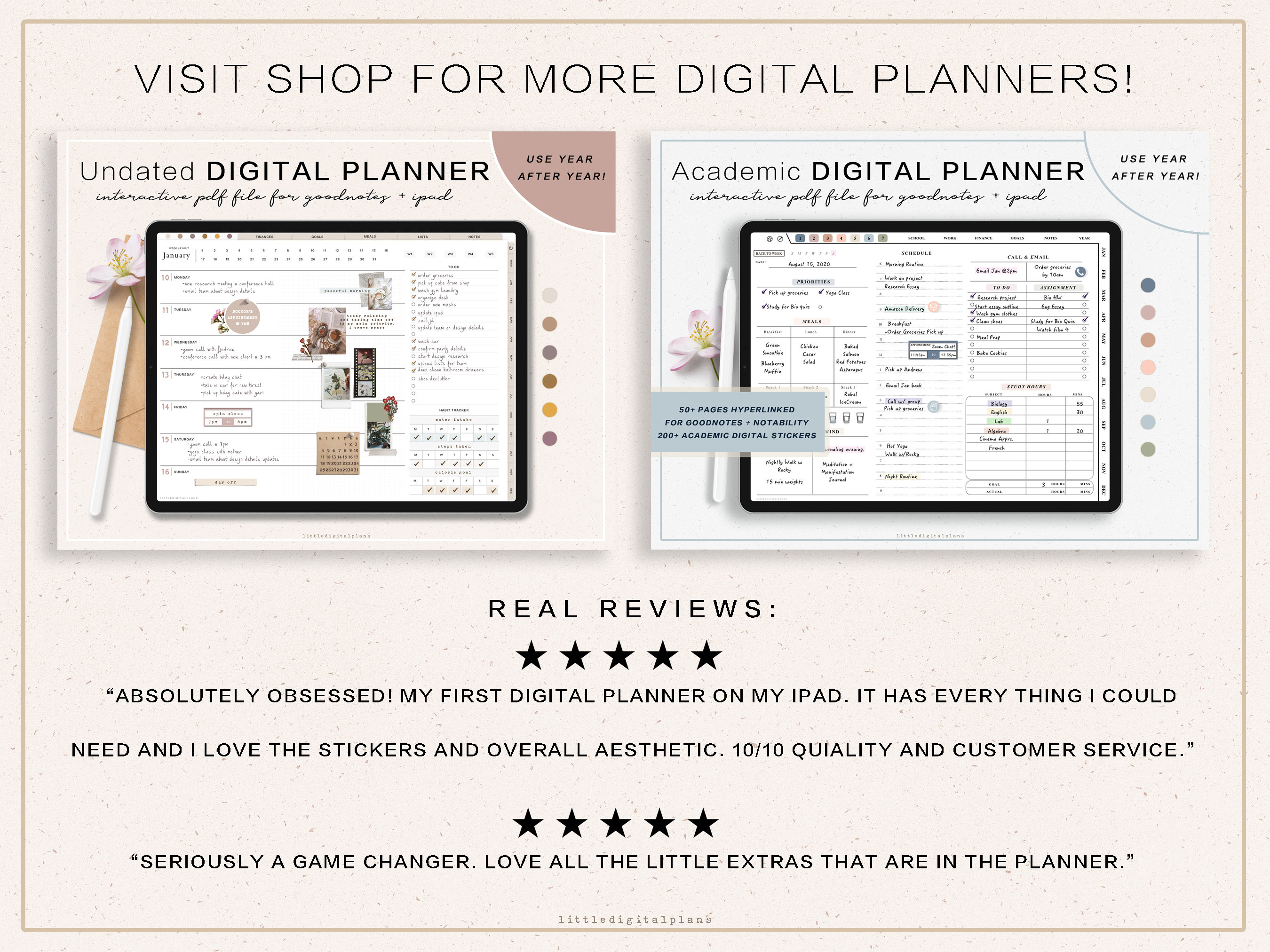 Undated Monthly and Weekly Digital Planner With Art Board | Etsy