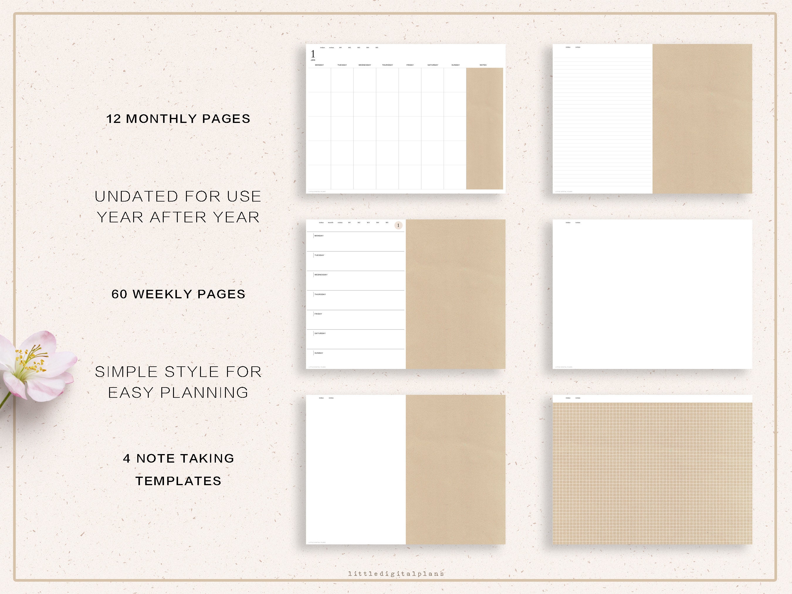 Undated Monthly and Weekly Digital Planner With Art Board | Etsy