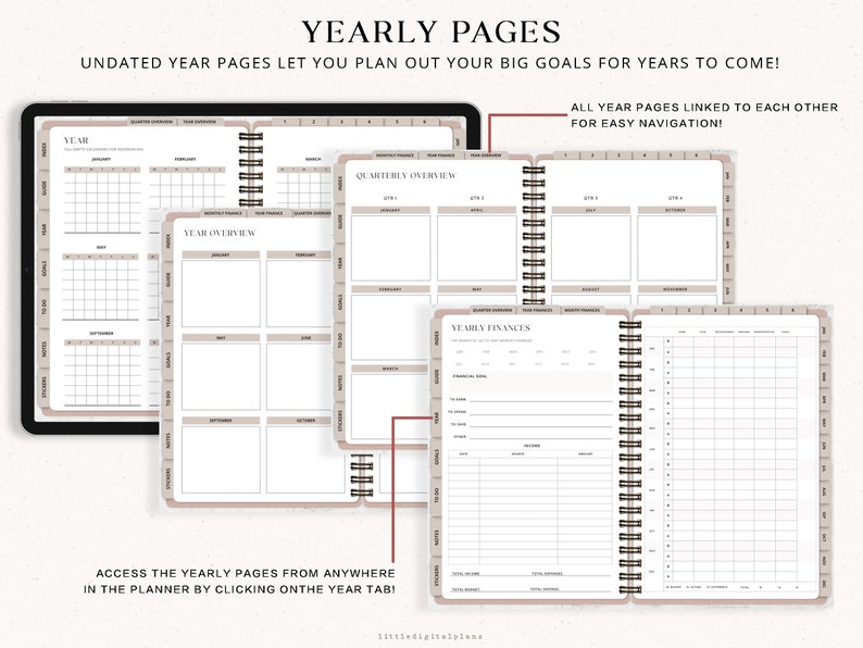 Undated Digital Planner Beige Tabs Realistic Planner With | Etsy