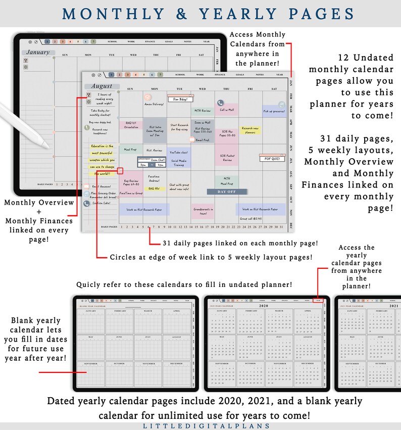 GREY Undated Academic Planner 2020-2021 Academic Planner for | Etsy