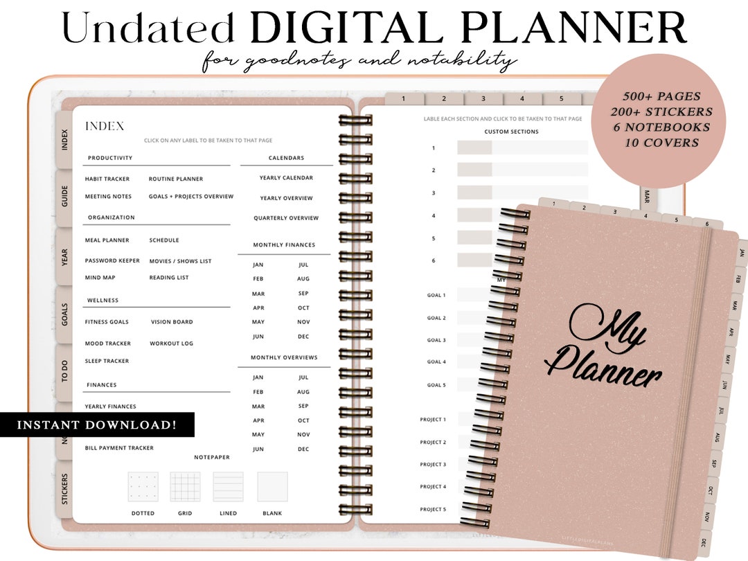 Undated Digital Planner Beige Tabs Realistic Planner With Hyperlinked ...