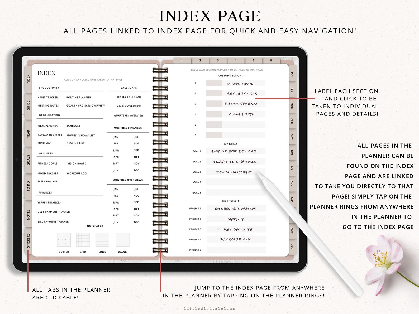 Undated Digital Planner Beige Tabs Realistic Planner With | Etsy