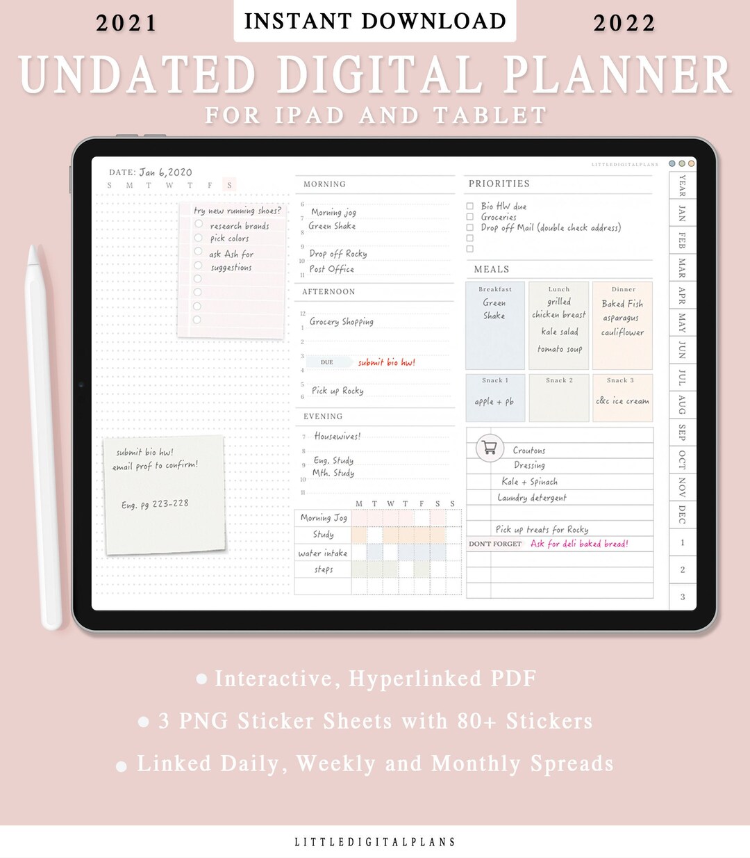 Undated Digital Planner- iPad Planner, Planner, Goodnotes, Daily Weekly ...