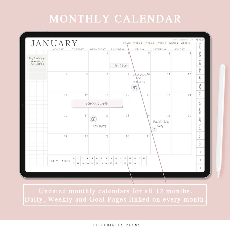 Undated Digital Planner for Goodnotes: Stickers Included (PDF) - Etsy