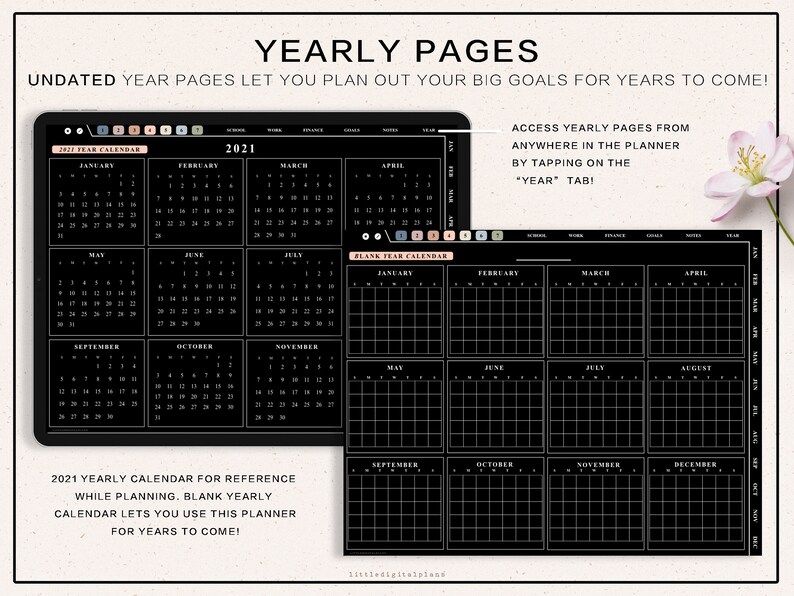 BLACK Undated Academic Planner 2020-2021 Academic Planner | Etsy