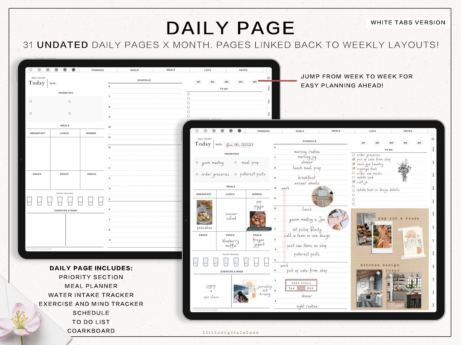 Minimalistic Undated Digital Life Planner White Tabs Version - Etsy