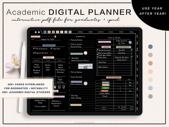 BLACK Undated Academic Planner 2020-2021 Academic Planner | Etsy