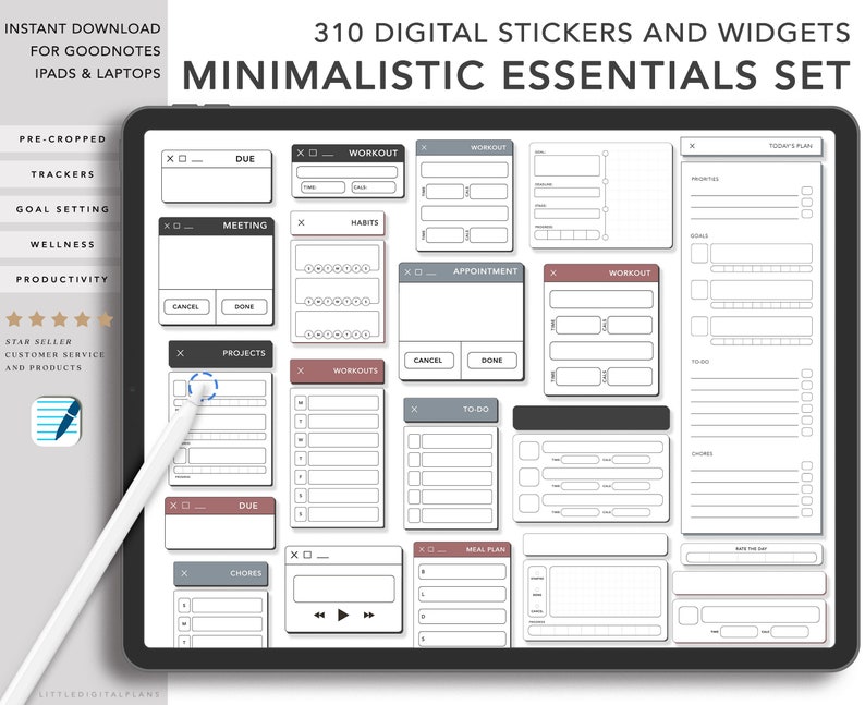 Minimalistic Essential Stickers & Widgets for Goodnotes - Etsy