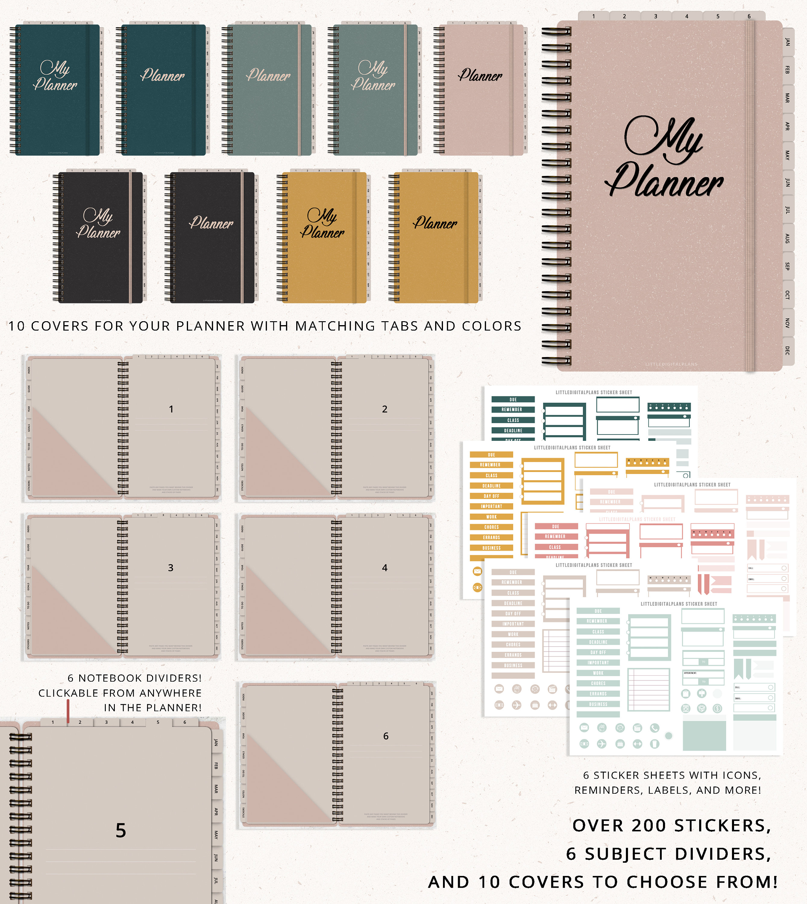 Undated Digital Planner Beige Tabs Realistic Planner with | Etsy