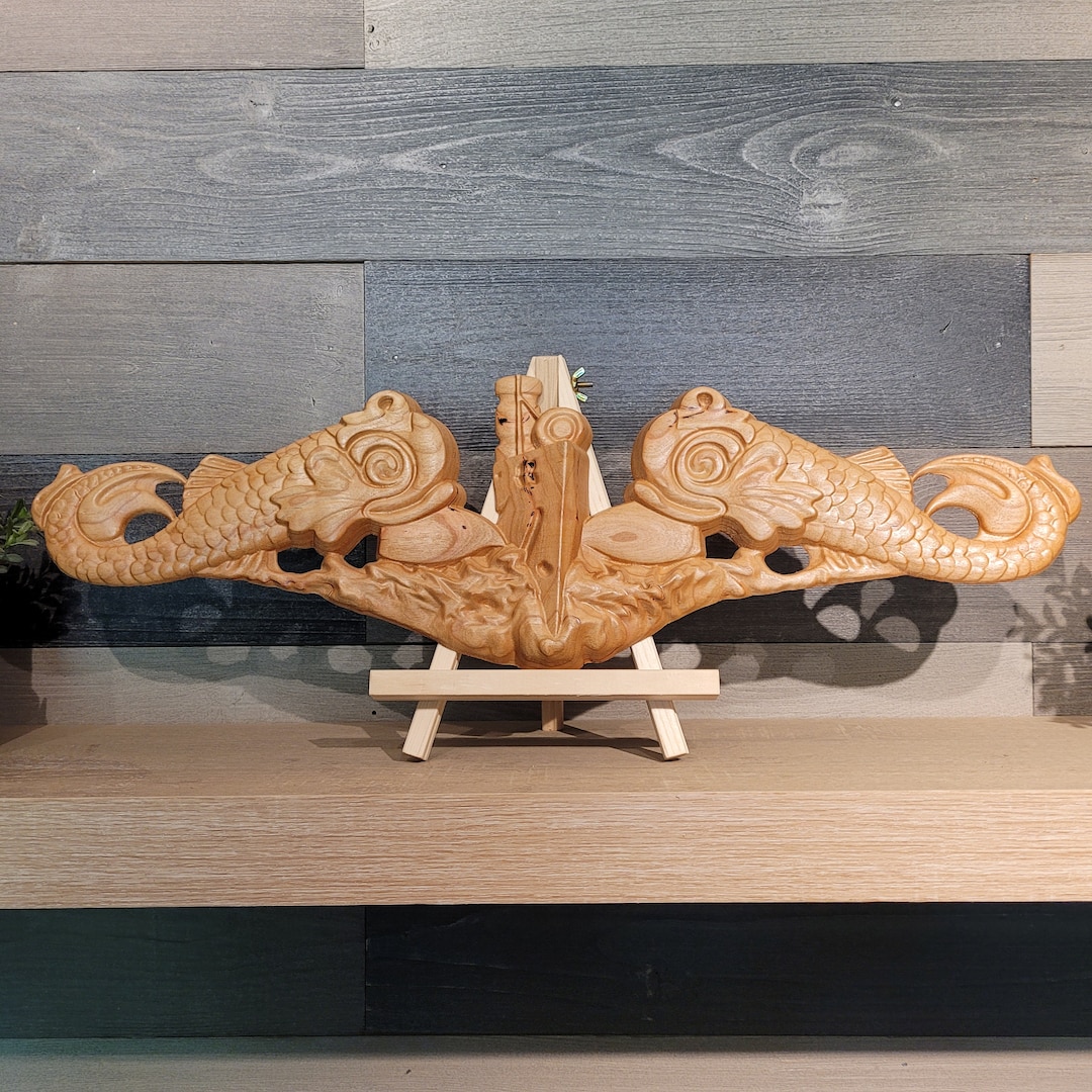 Wooden Submarine Dolphins, Submarine Warfare Insignia, 3D Carved ...