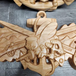 Navy Seabee Wood Carving, Specialist Insignia for Combat Warfare, 3D ...