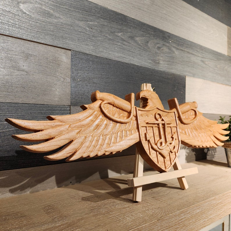 Navy Strategic Sealift Officer Insignia, 3D Carved SSOW Wings, Wooden ...
