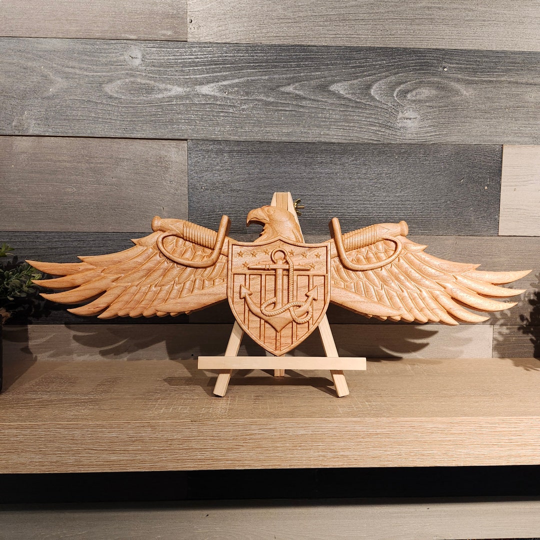 Navy Strategic Sealift Officer Insignia, 3D Carved SSOW Wings, Wooden ...