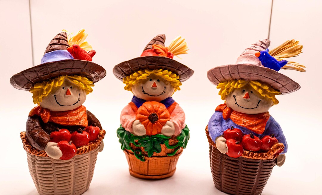 Set of 3- Hand-painted 5” Scarecrow Figurines - Etsy